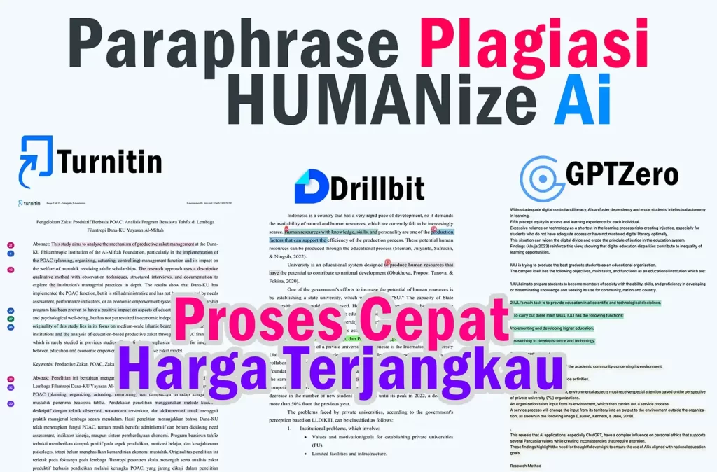PARAPHRASE Plagiasi dan HUMANIZE Ai TURNITIN DRILLBIT dan GPTZero TURNITIN CENTER